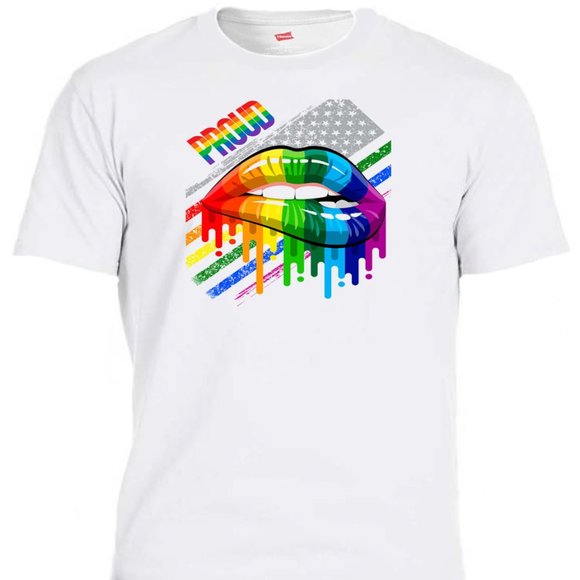 Gildan | Shirts | Lgbt Lips Pride Shirt Lesbian Heart Rainbow Colors ...